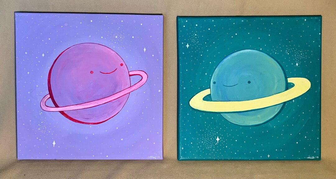 Planet Friends - original-Gemälde, bereit zum Aufhängen - Etsy.de