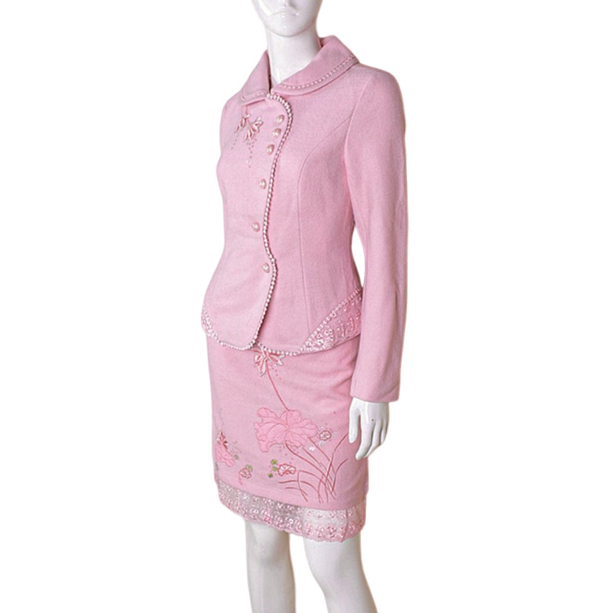 The Lotus Zen Suit 00s Vintage Floral Embroidered Glitter Sequined Wool ...