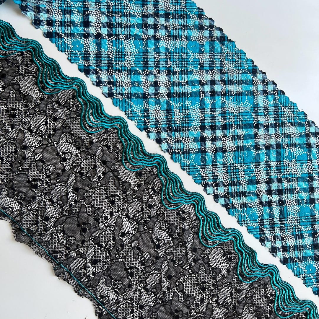 Rare Tartan Print Floral Openwork Scalloped Edge Stretch Lace Trim ...