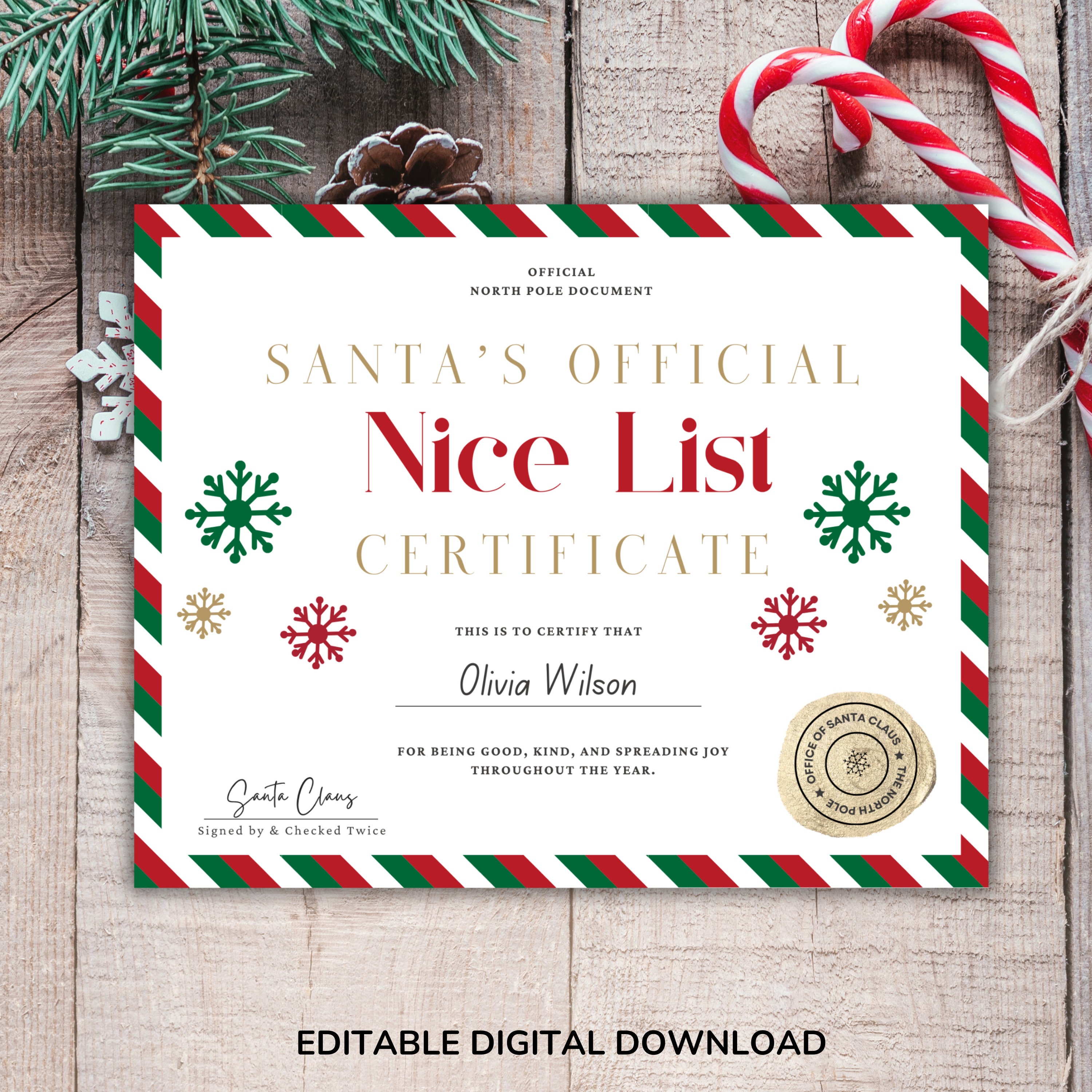 Editable Letter From Santa Printable Offical Nice List Certificate ...