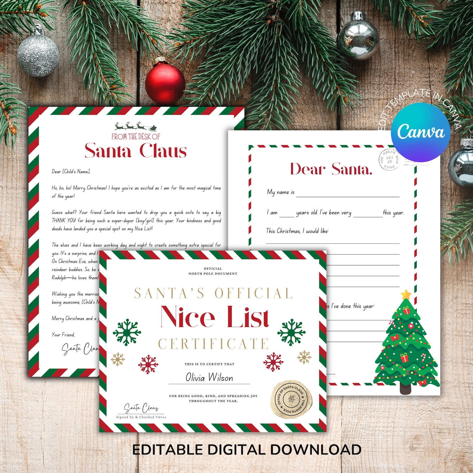 Editable Letter From Santa Printable Offical Nice List Certificate ...