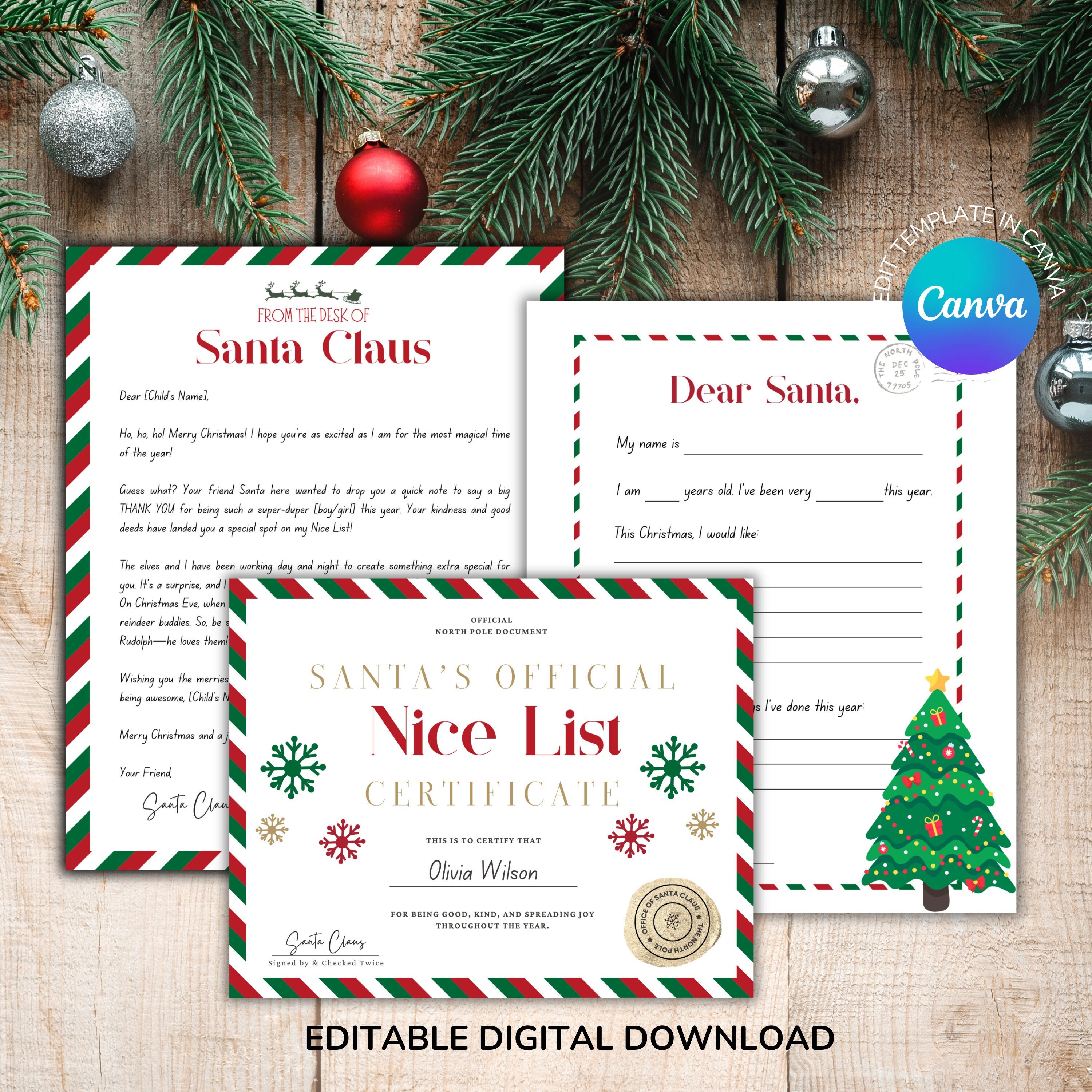 Editable Letter From Santa Printable Offical Nice List Certificate ...