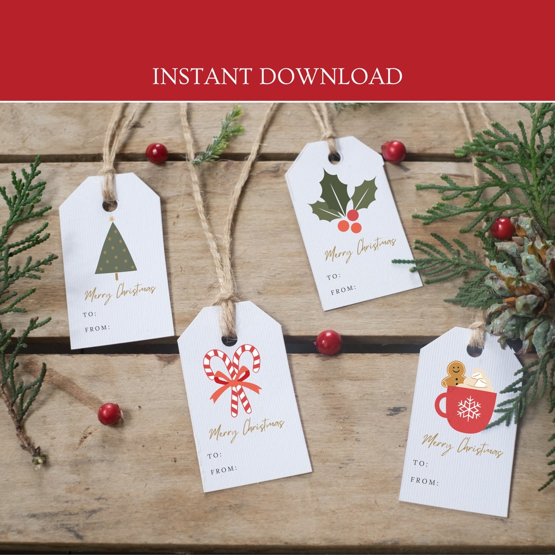 Christmas Favor Tags Merry Christmas Party Santa Holiday Labels Digital ...