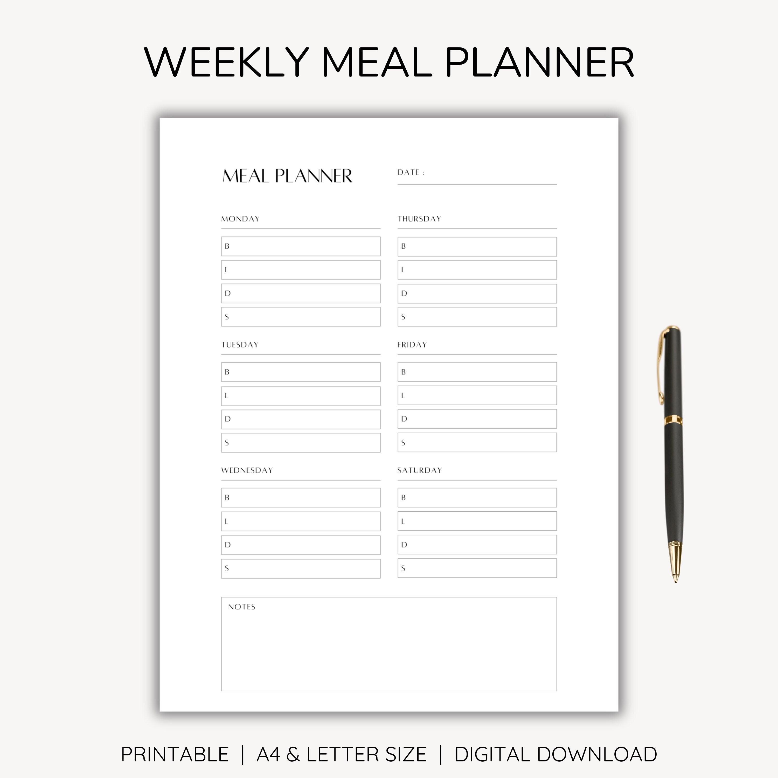 PRINTABLE Meal Planner Food Diary Meal Prep Planner Digital Download ...