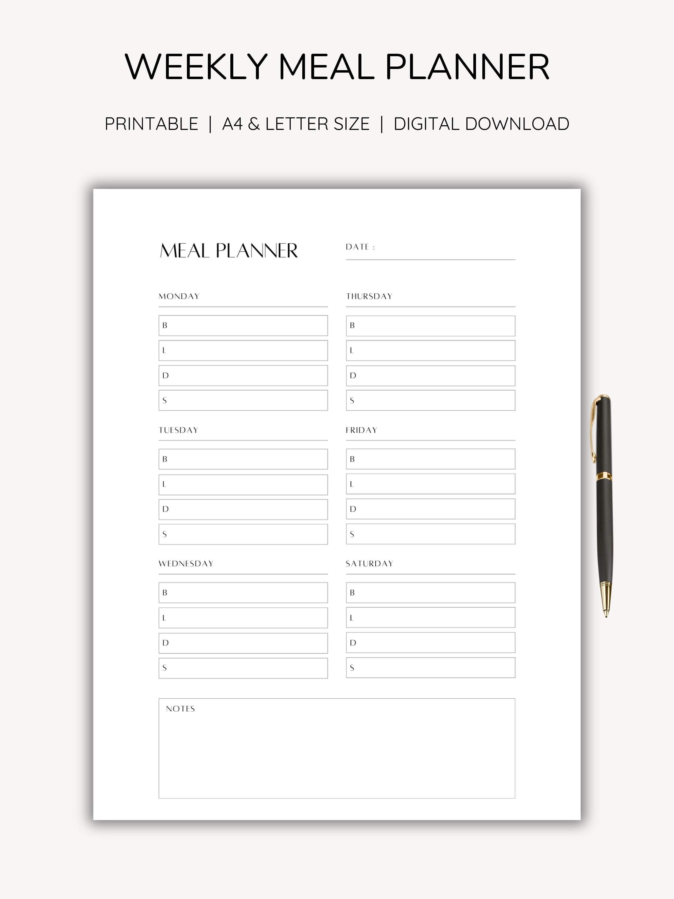 PRINTABLE Meal Planner Food Diary Meal Prep Planner Digital Download ...
