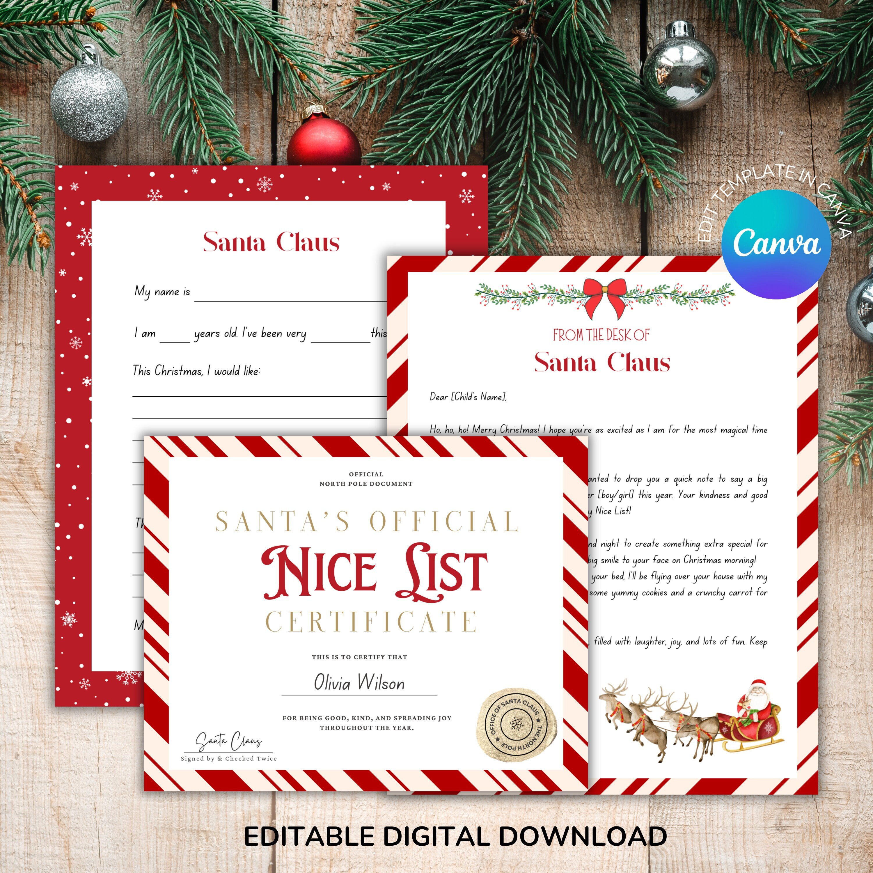 Editable Letter From Santa Printable Offical Nice List Certificate ...