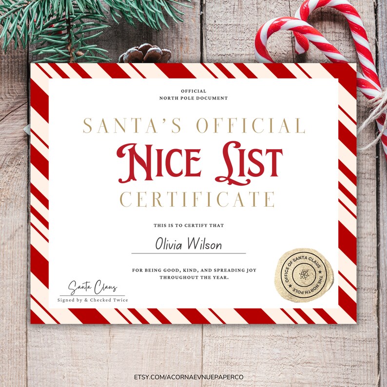 Editable Letter From Santa Printable Offical Nice List Certificate ...