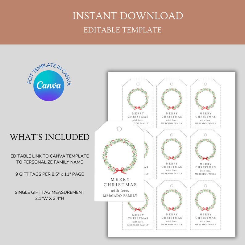Editable Christmas Tags Printable | Modern Holiday Gift Tags | Instant ...