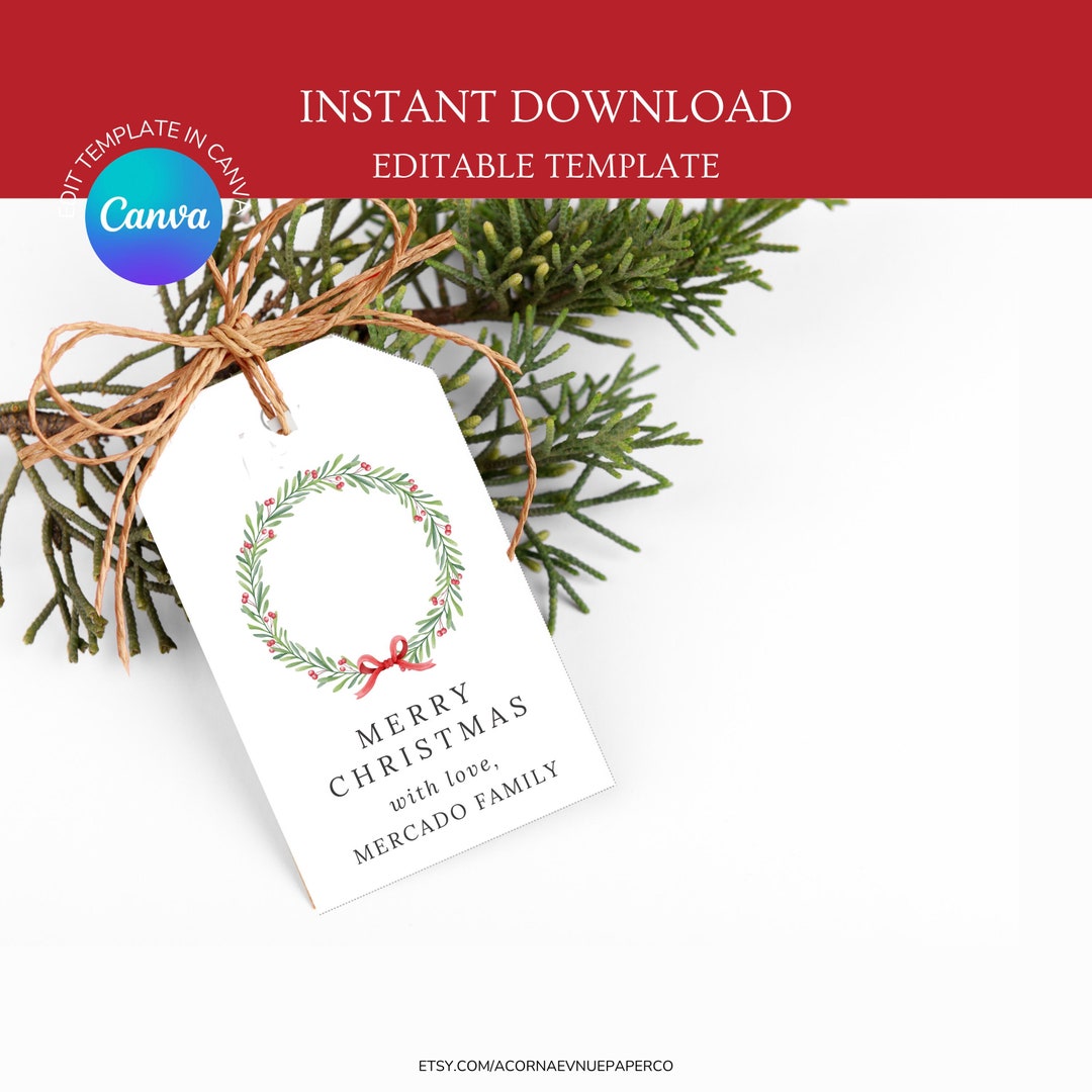 EDITABLE Christmas Favor Tags Merry Christmas Party Santa Holiday ...