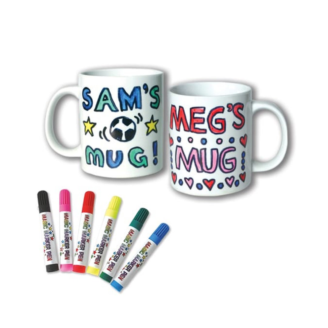 Colour Your Own 2 Mugs & 6 Colour Magic Markers Make Your Own Mugs ...