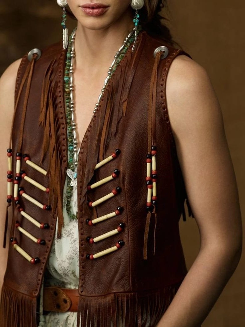 Native American Western Women's Cow Leather Fringe Vest | Etsy