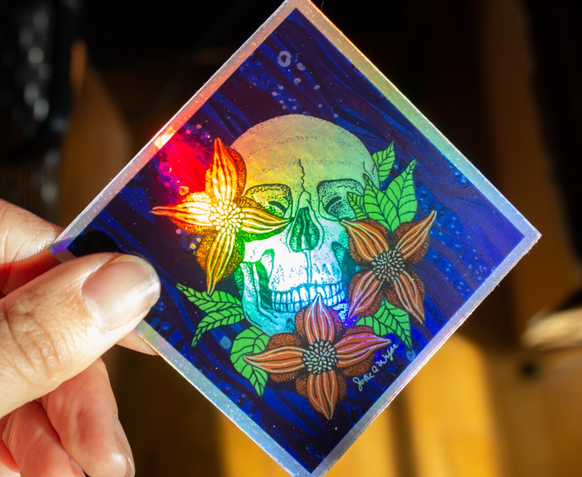 Holographic Skull Sticker - Etsy