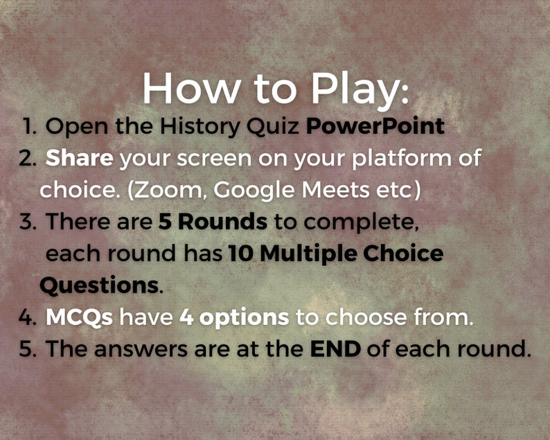 History Quiz - Customizable Powerpoint Quiz - Ready to Play Trivia - 50 ...