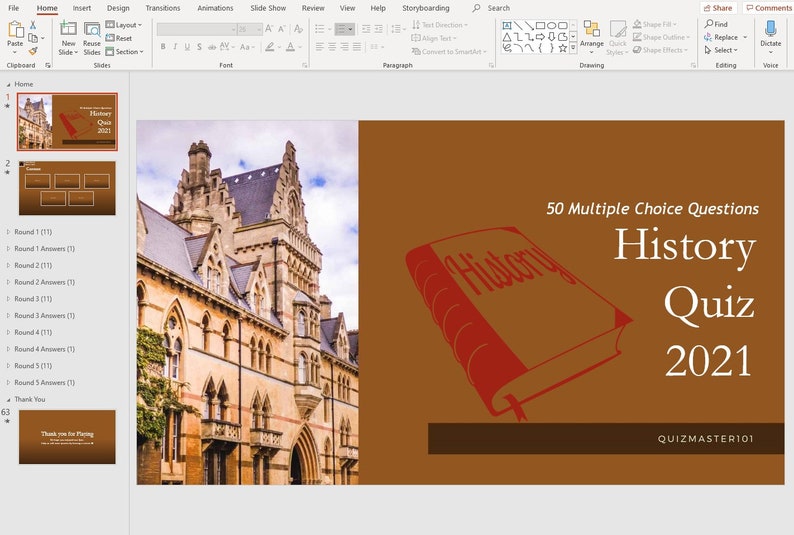 History Quiz - Customizable Powerpoint Quiz - Ready to Play Trivia - 50 ...