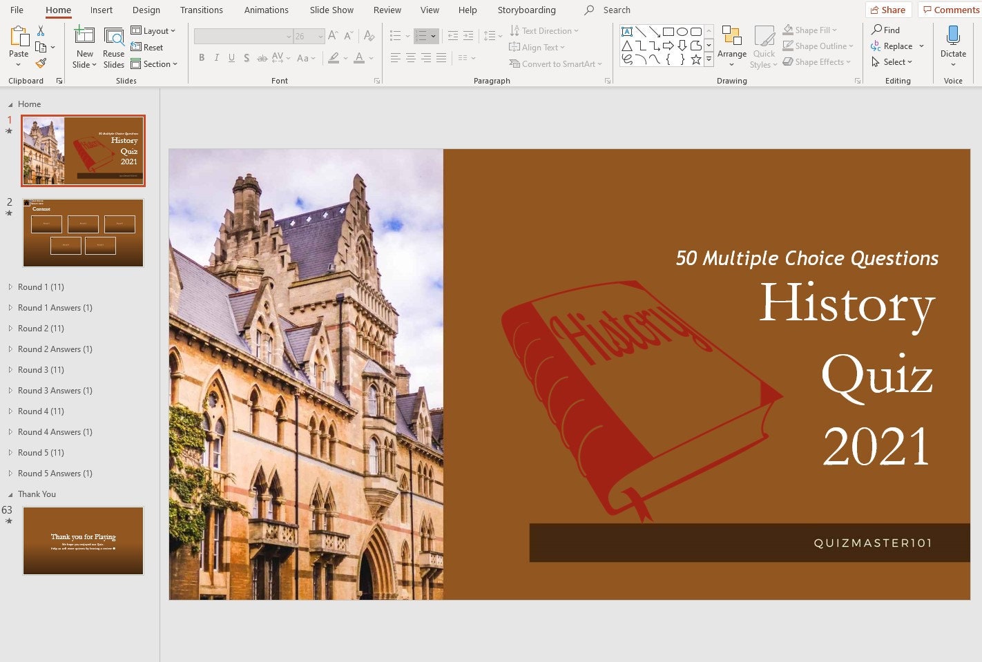 History Quiz Customizable Powerpoint Quiz Ready to Play Trivia 50 ...