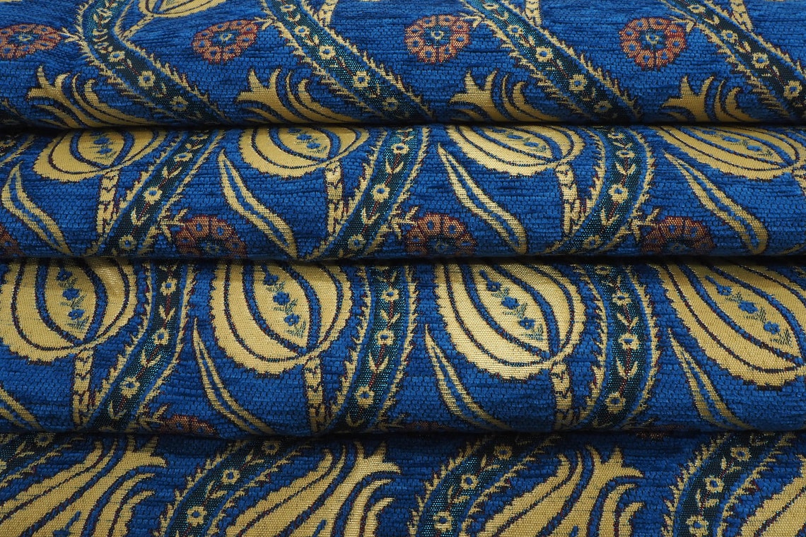 Upholstery Fabric, Turkish Fabric by the Yards, Turkish Navy Blue Tulip ...