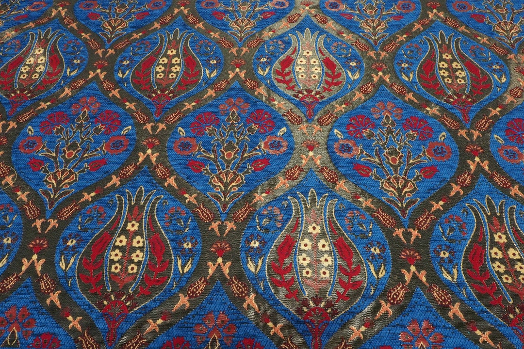 Upholstery Fabric, Turkish Fabric by the Yards, Turkish Navy Blue Tulip ...