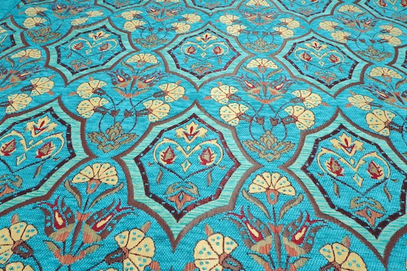 Upholstery Fabric Turkish Fabric by the Yards Turquoise Blue - Etsy