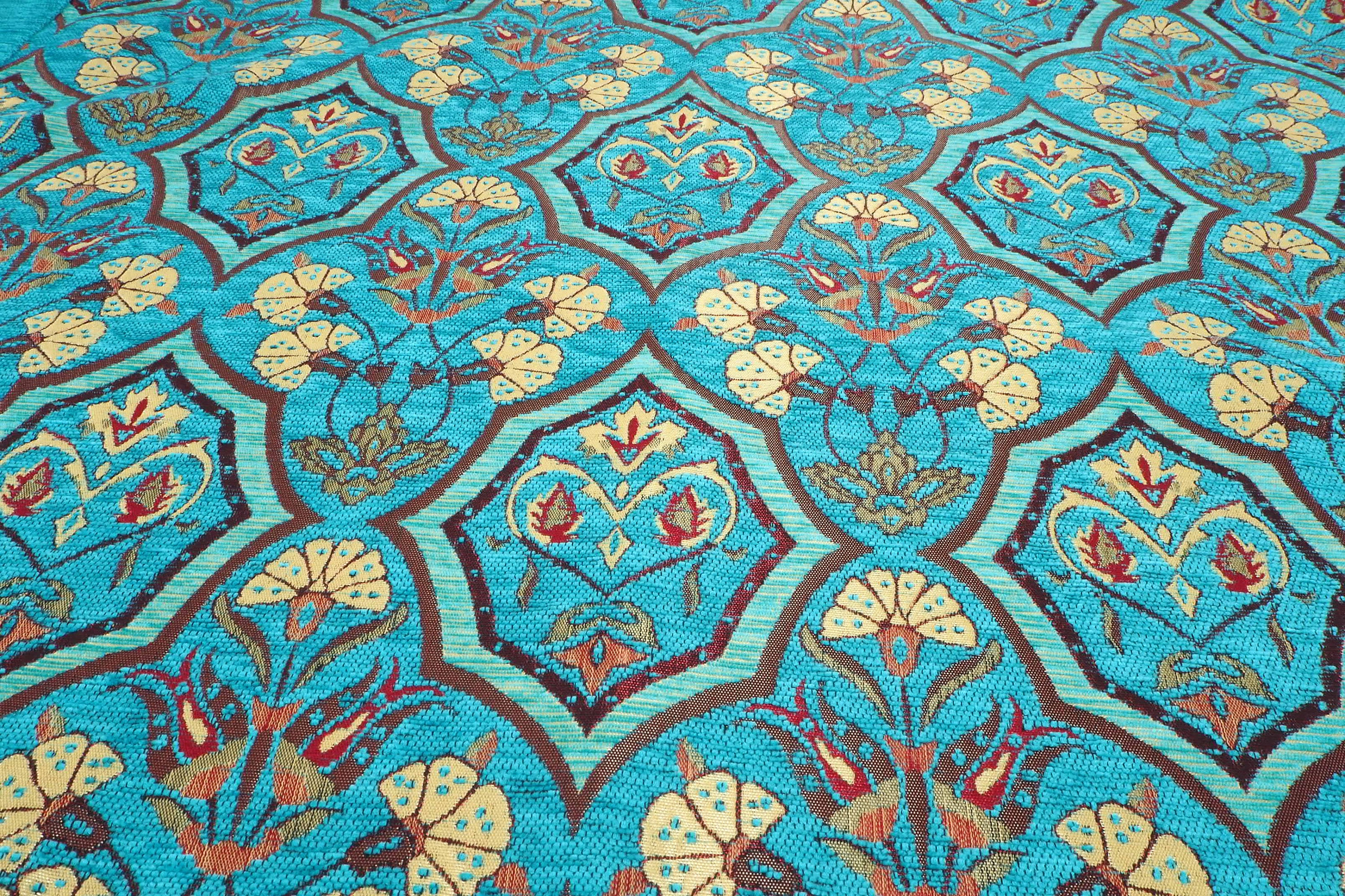 Upholstery Fabric Turkish Fabric by the Yards Turquoise Blue - Etsy