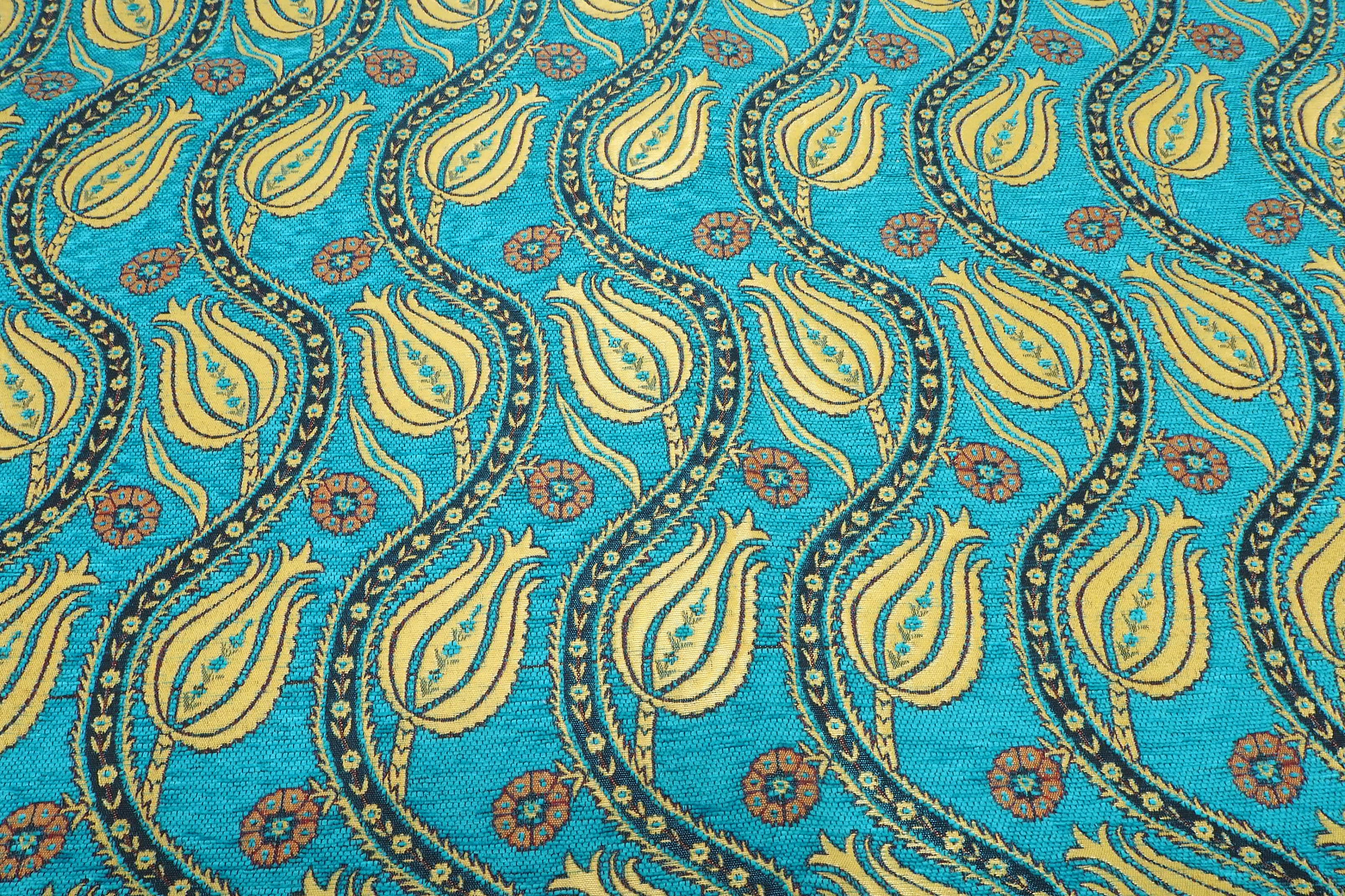 Upholstery Fabric, Turkish Fabric by the Yards, Turquoise Blue Tulip ...