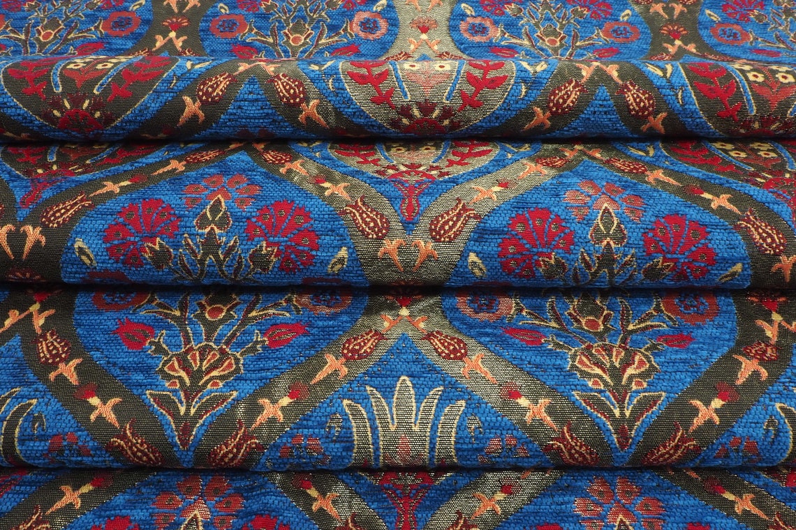 Upholstery Fabric, Turkish Fabric by the Yards, Turkish Navy Blue Tulip ...