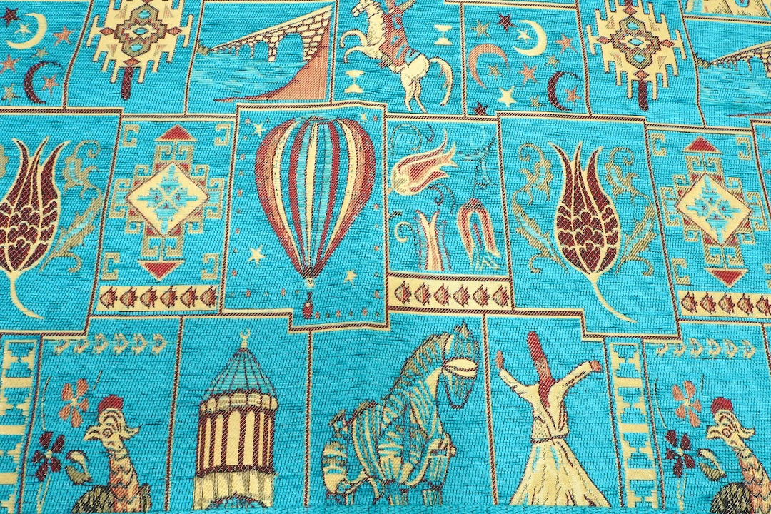 Upholstery Fabric, Turkish Fabric by the Yards, Turquise Blue Dreem ...