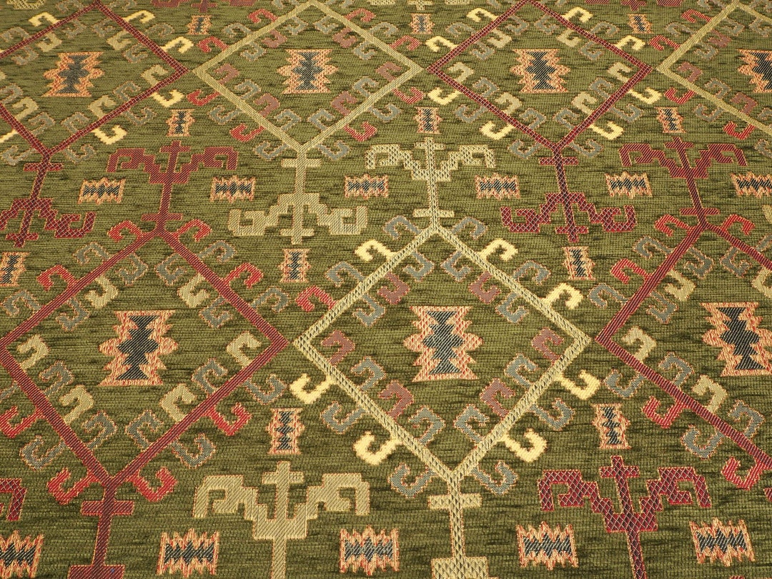 Upholstery Fabric,kilim Design Fabric,turkish MOSS GREEN Kilim Pattern ...