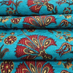 Upholstery Fabric,turkish Fabric by the Yards,turquoise Blue Carnation ...