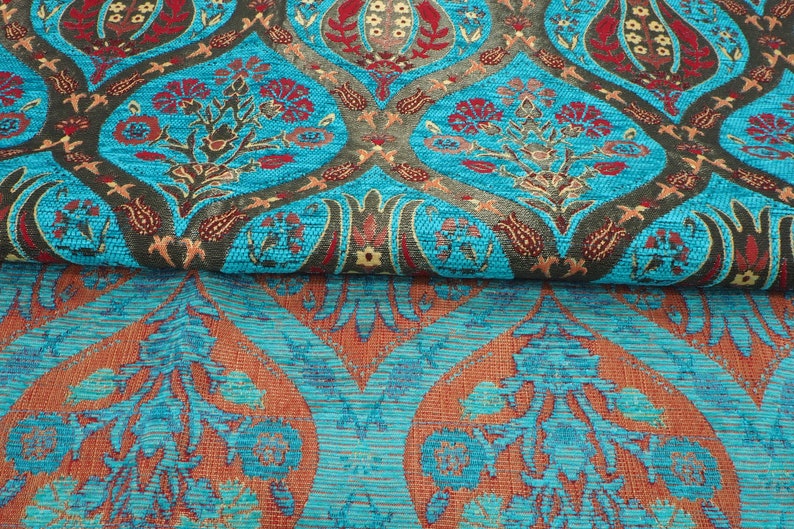 Upholstery Fabric Turkish Fabric by the Yards Turquoise Blue - Etsy