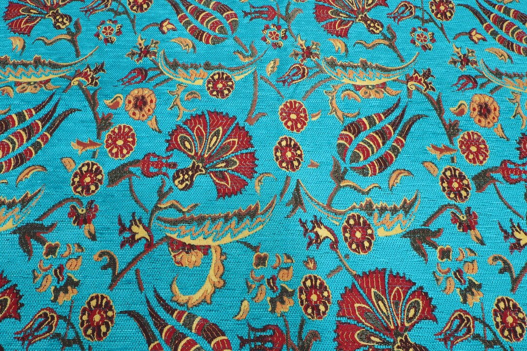 Upholstery Fabric,turkish Fabric by the Yards,turquoise Blue Carnation ...
