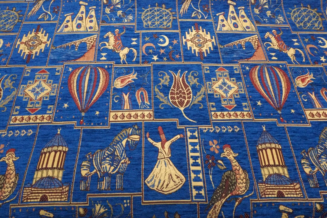 Upholstery Fabric, Turkish Fabric by the Yards, Navy Blue Dreem Pattern ...