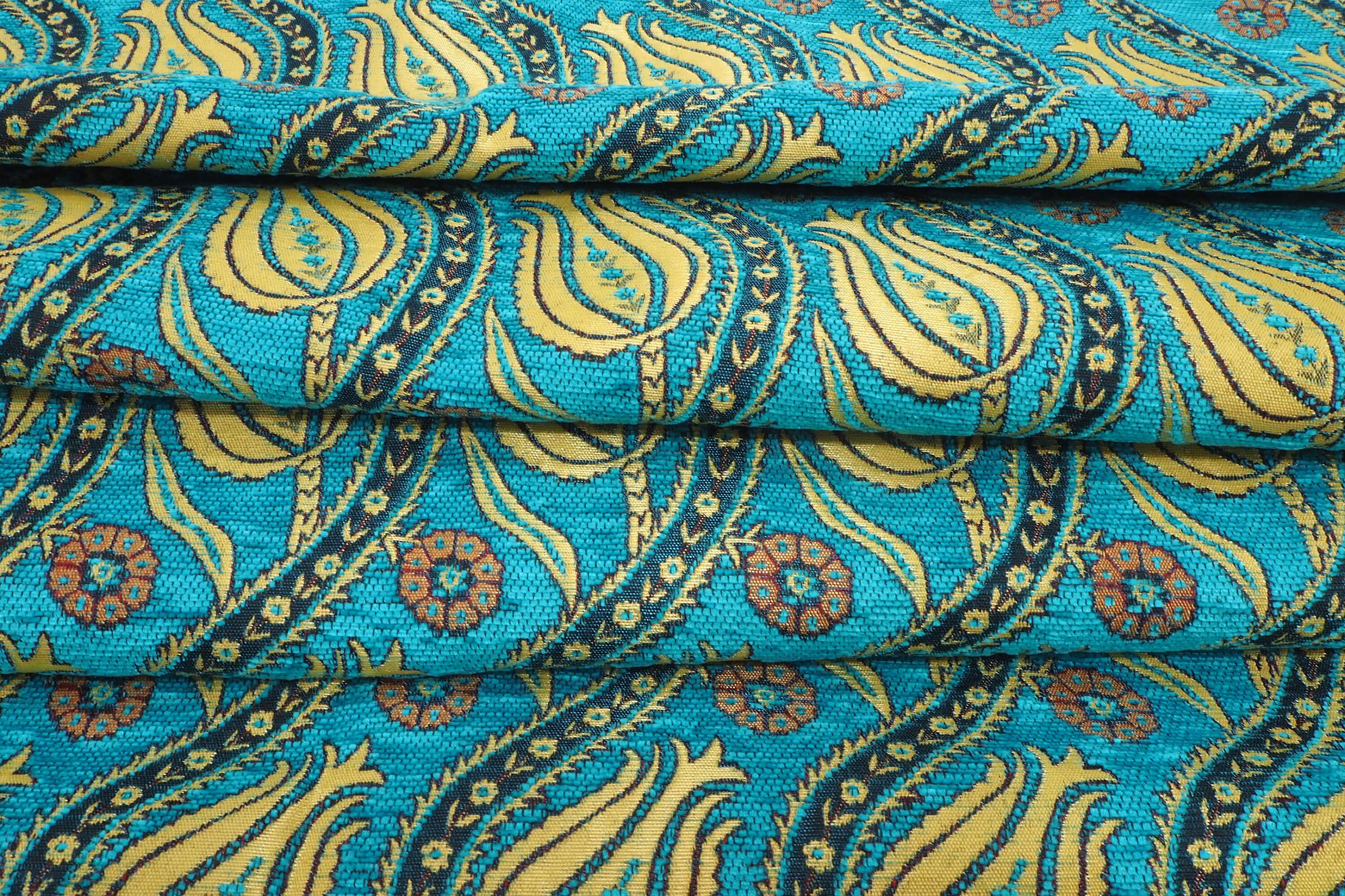 Upholstery Fabric, Turkish Fabric by the Yards, Turquoise Blue Tulip ...