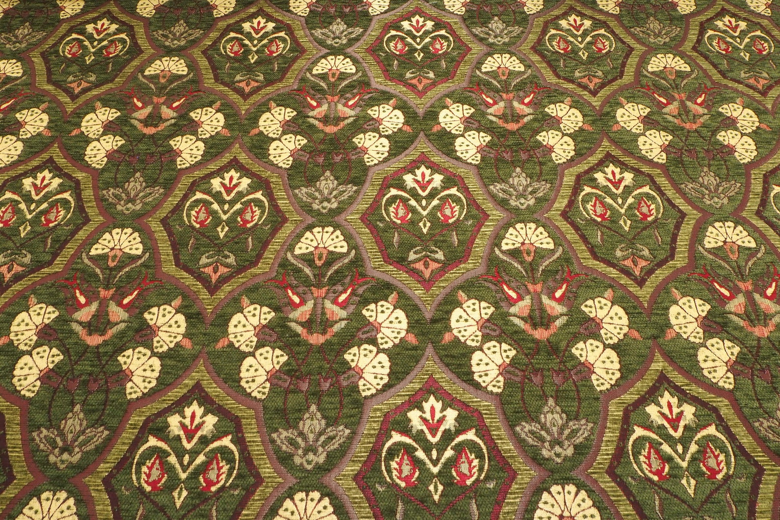 Upholstery Fabric,turkish Moss Green Carnation Pattern Fabric,chenille ...