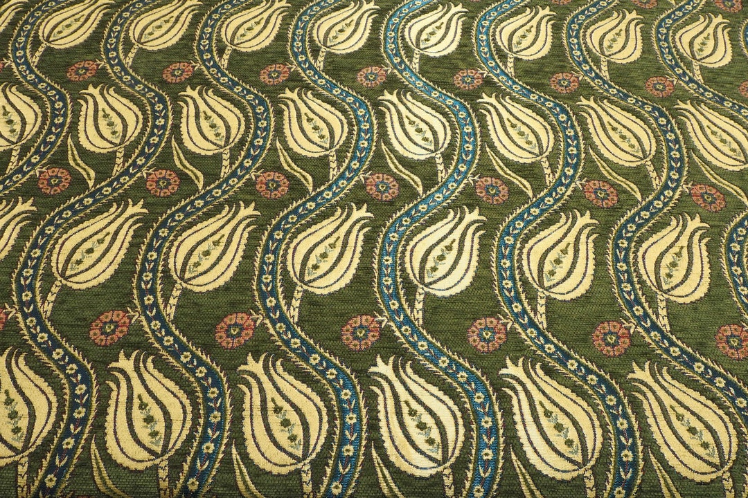Upholstery Fabric,turkish Fabric,moss Green Tulip Pattern Fabric ...