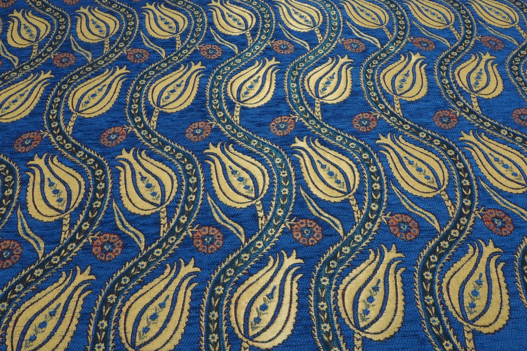 Upholstery Fabric, Turkish Fabric by the Yards, Turkish Navy Blue Tulip ...