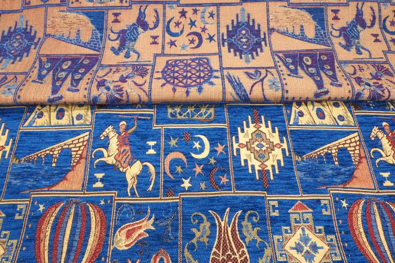 Upholstery Fabric, Turkish Fabric by the Yards, Navy Blue Dreem Pattern ...