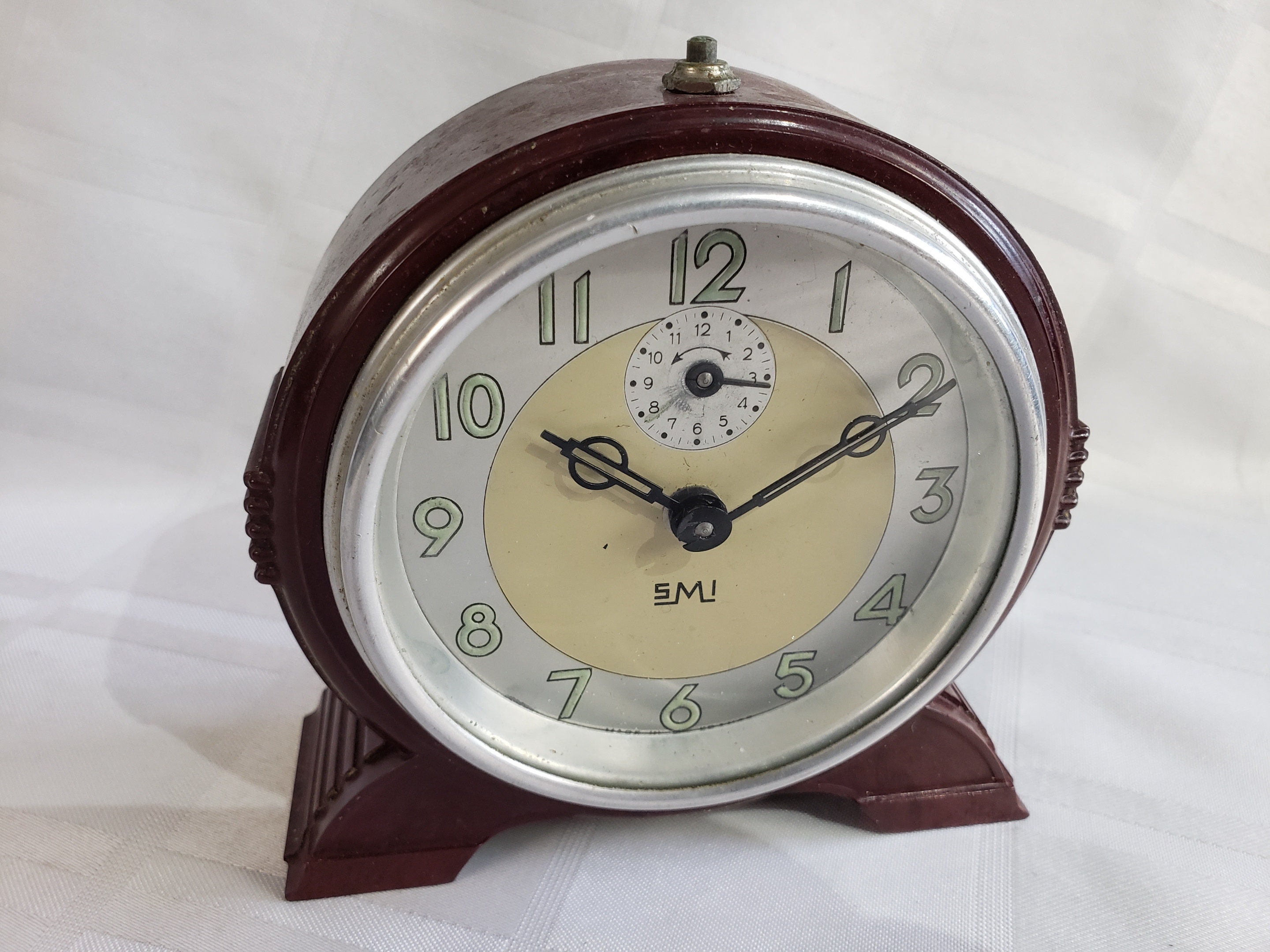 Antique Bakelite Alarm Clock Smi Windup Bedroom Display Vintage Analog ...