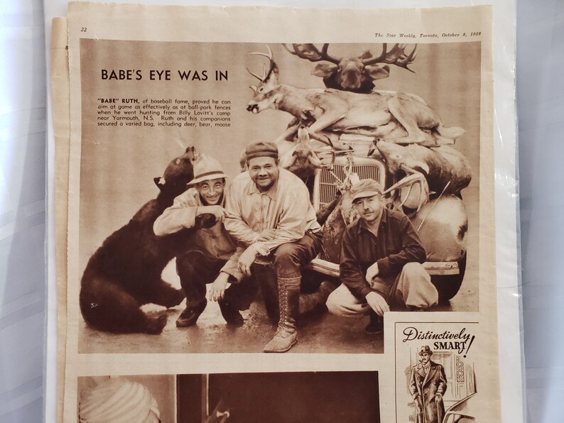 1938 Babe Ruth Hunting Article MLB Baseball Player Original - Etsy