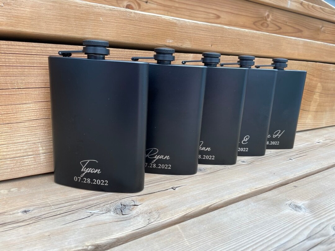 Laser Engraved Personalized 8oz Matte Black Flask for Weddings, Parties ...
