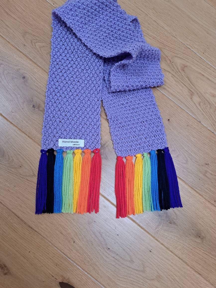 Hand Knitted Children’s Scarf With Rainbow Tassels - to Fit Ages 3 -6 ...