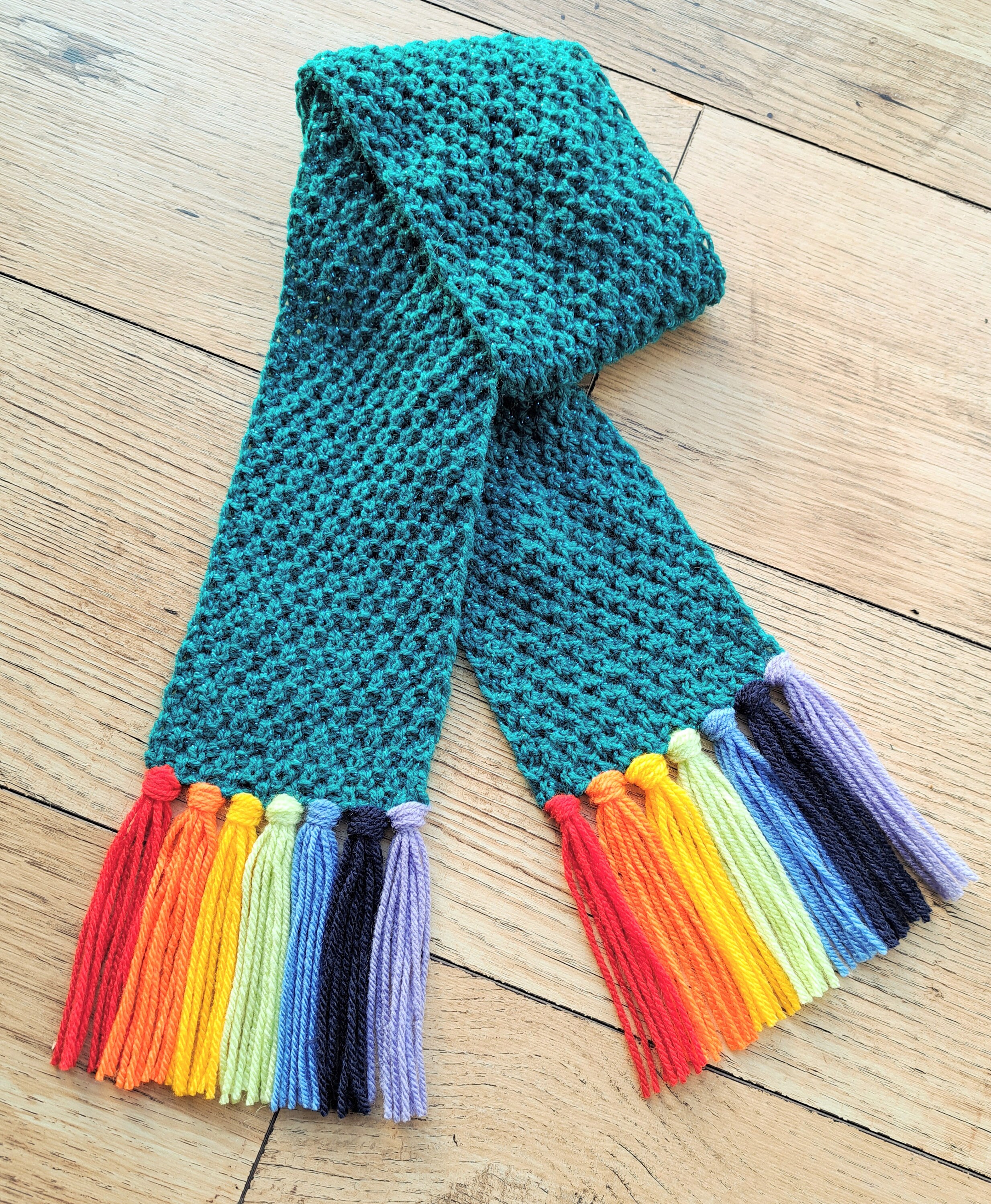 Hand Knitted Childrens Scarf With Rainbow Tassels to Fit Ages 3 6 Years ...