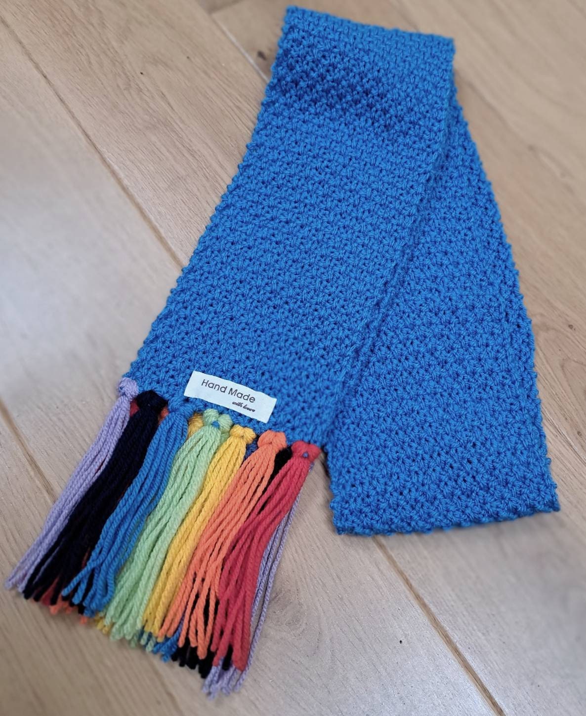 Hand Knitted Childrens Scarf With Rainbow Tassels to Fit Ages 3 6 Years ...