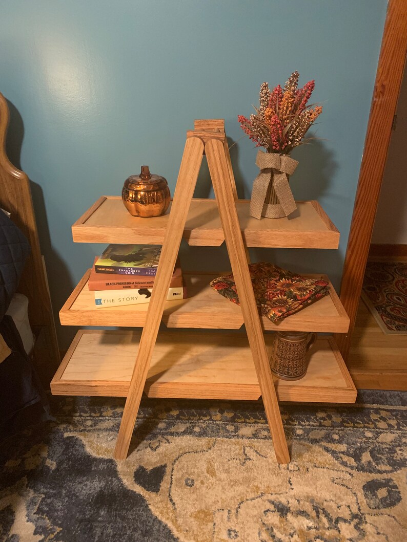 Custom Made Oak Ladder Shelf / 3-tier Oak Wood Bookcase / Oak - Etsy