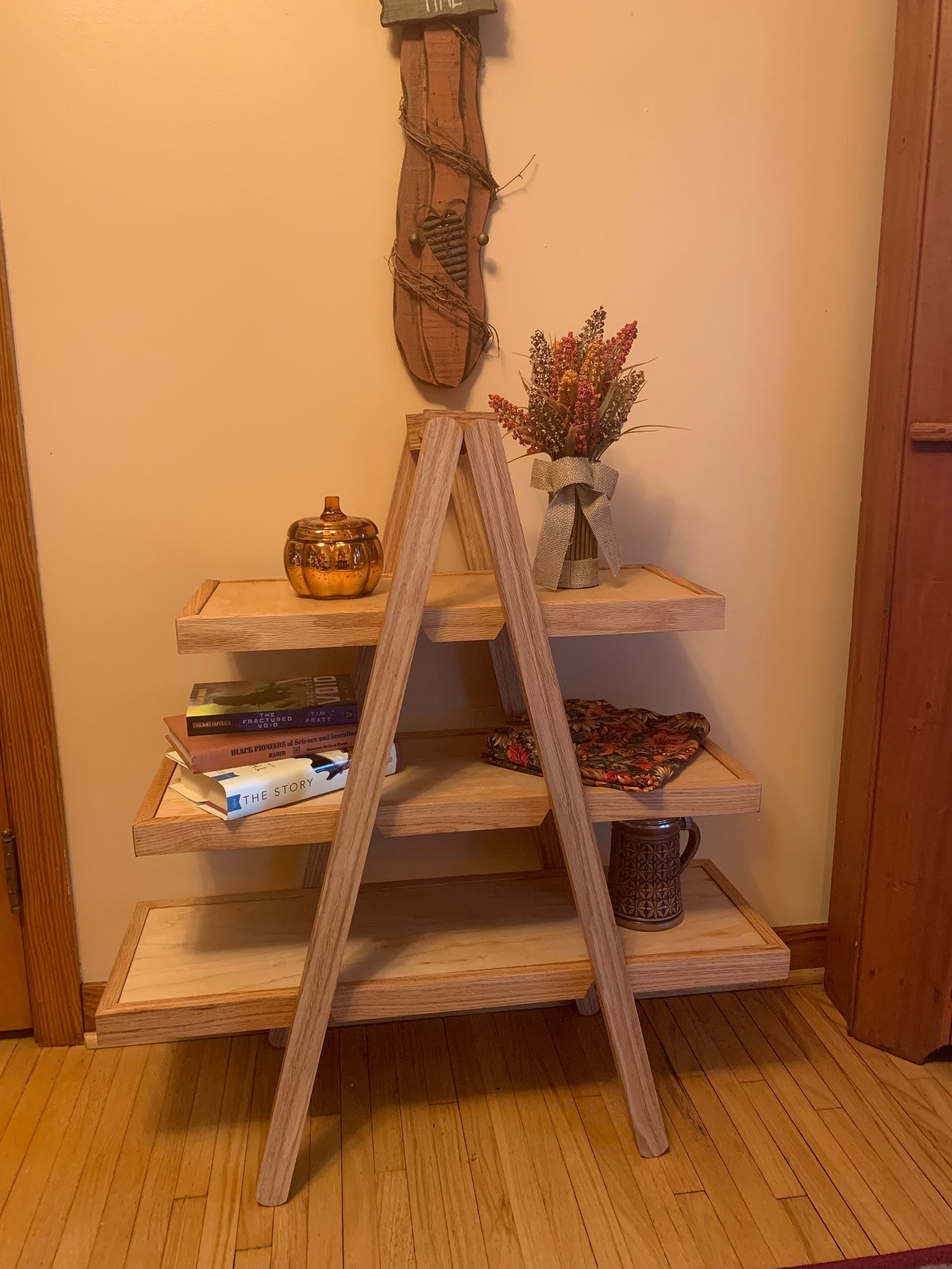 Custom Made Oak Ladder Shelf / 3-tier Oak Wood Bookcase / Oak Plant ...