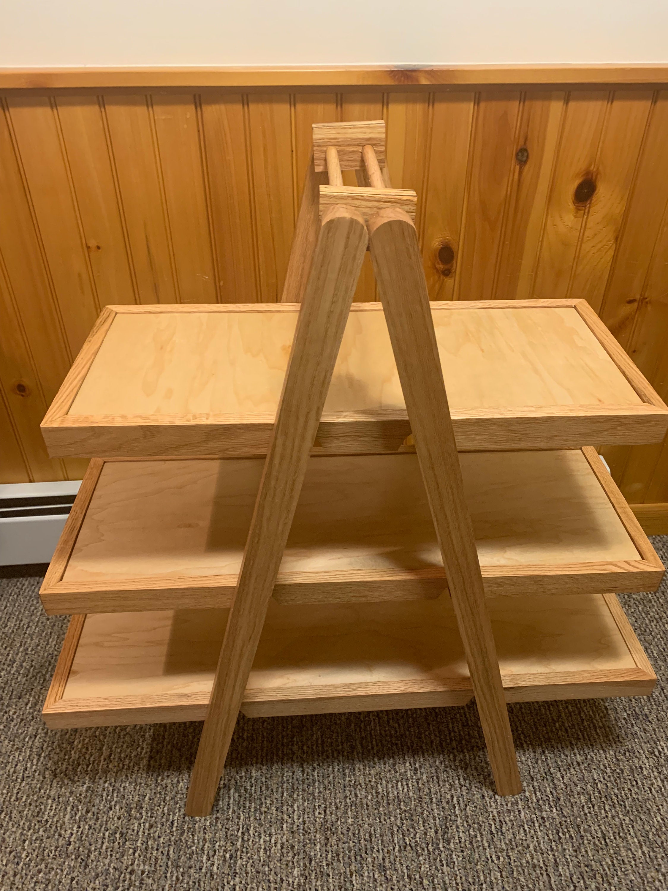 Custom Made Oak Ladder Shelf / 3-tier Oak Wood Bookcase / Oak Plant ...