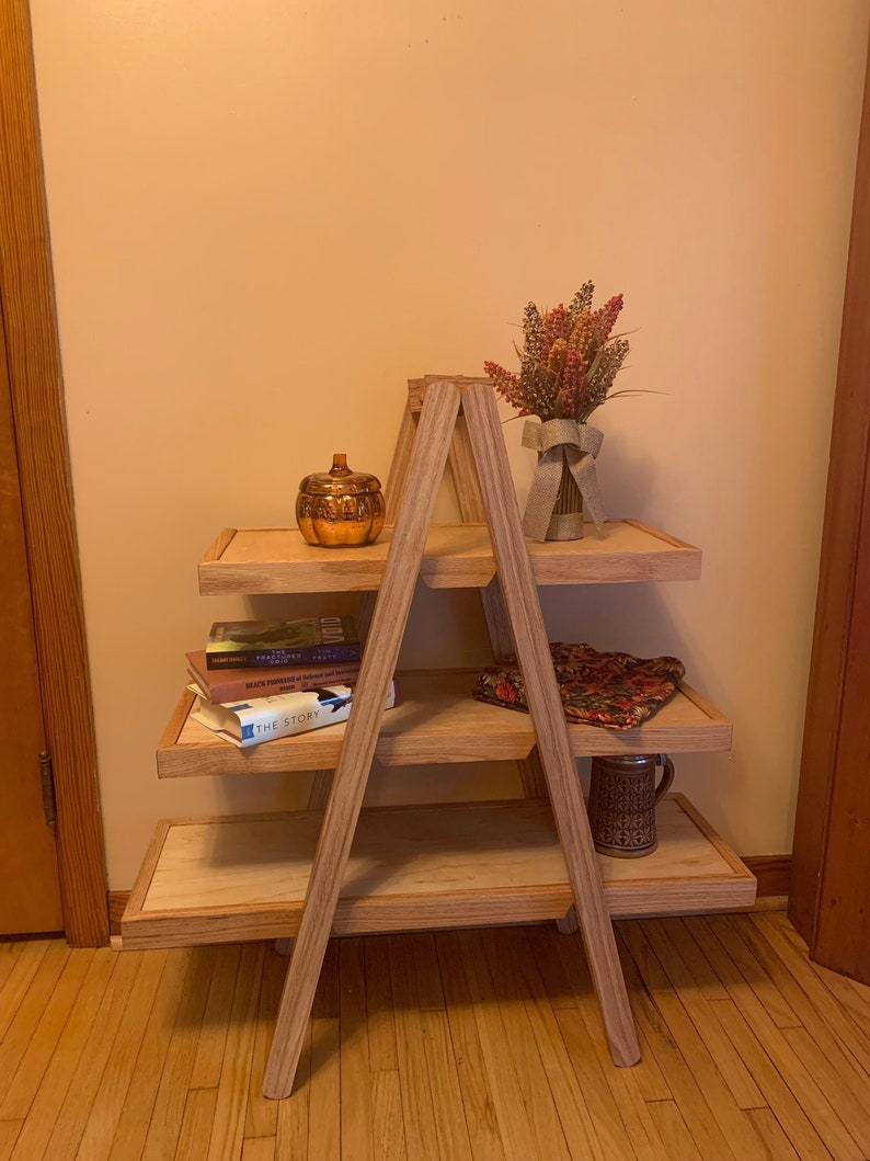 Custom Made Oak Ladder Shelf / 3-tier Oak Wood Bookcase / Oak - Etsy