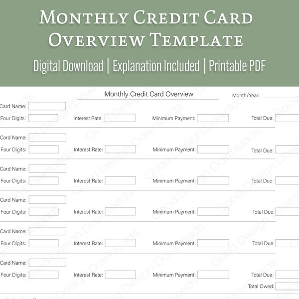 Credit Card Tracker Pdf Template - Etsy