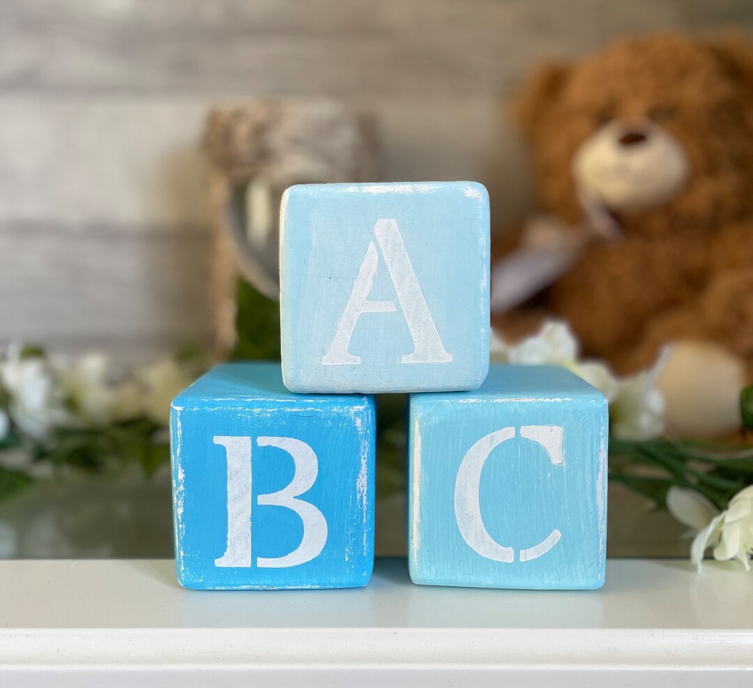 ABC Baby Blocks, Nursery Building Blocks, Blue Building Blocks, Wooden ...