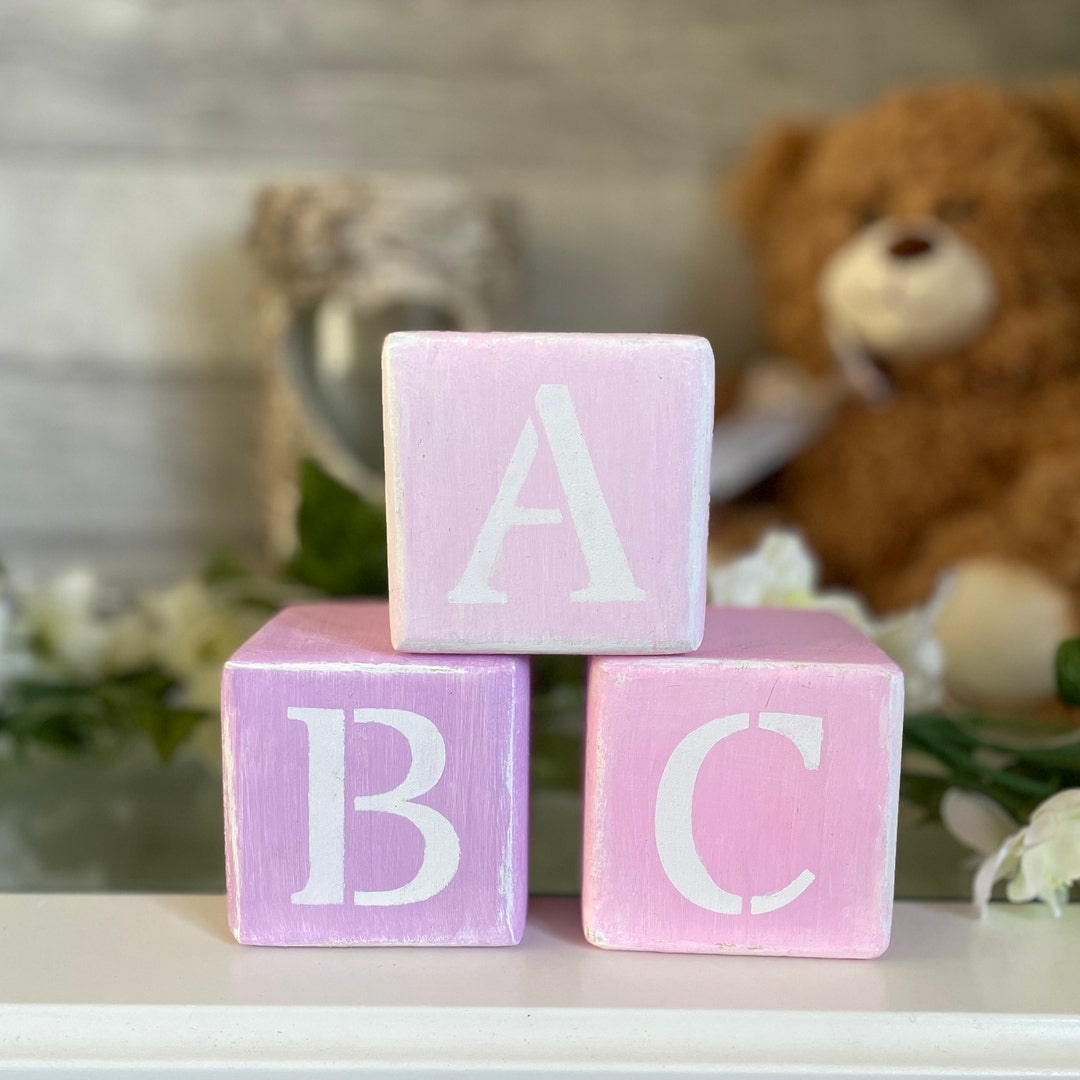 ABC Baby Blocks, Nursery Building Blocks, Pink Building Blocks, Wooden ...