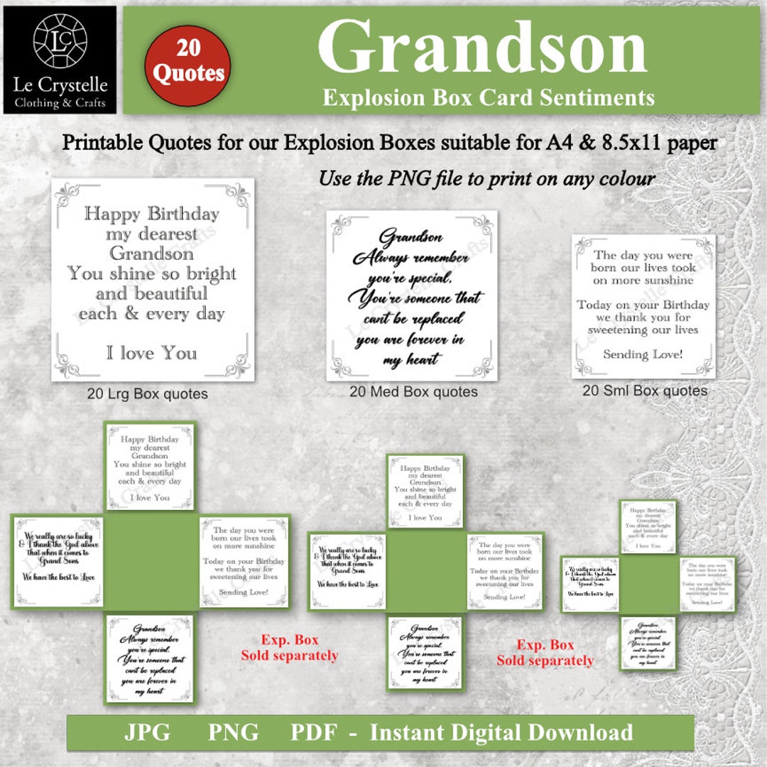 Explosion Box Card Sentiments/grandson Card Quotes/card Insert Template ...
